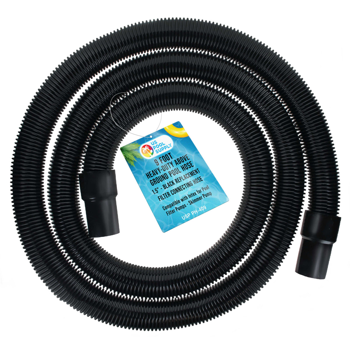 9 Foot Heavy-Duty Above Ground Pool Hose, 1.5" - Black Replacement Fil ...